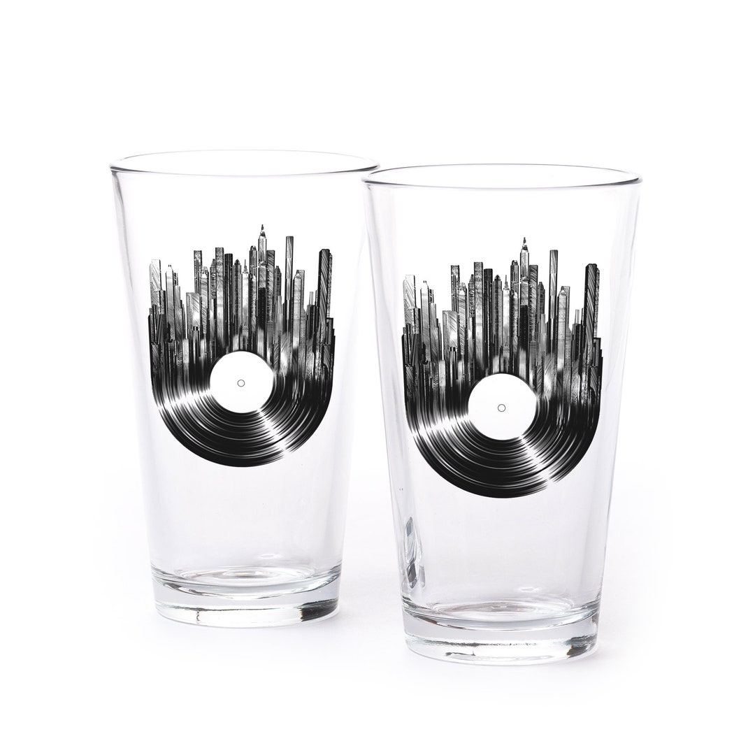 Vinyl Record Cityscape Pint Glasses Vinyl Record Beer Glasses Music ...