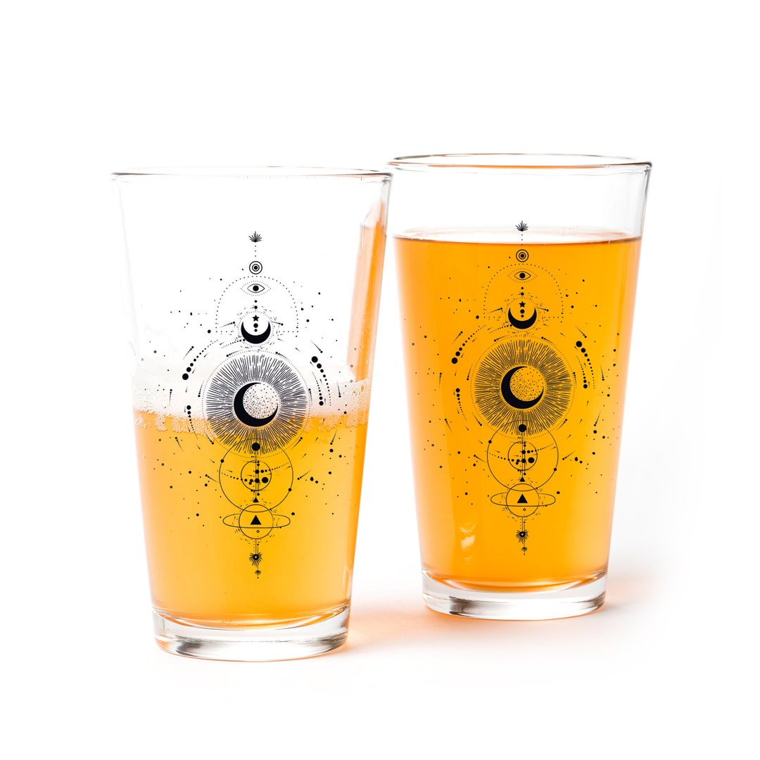 Celestial Moon Phases Pint Glasses Set - Lunar Themed Barware for ...