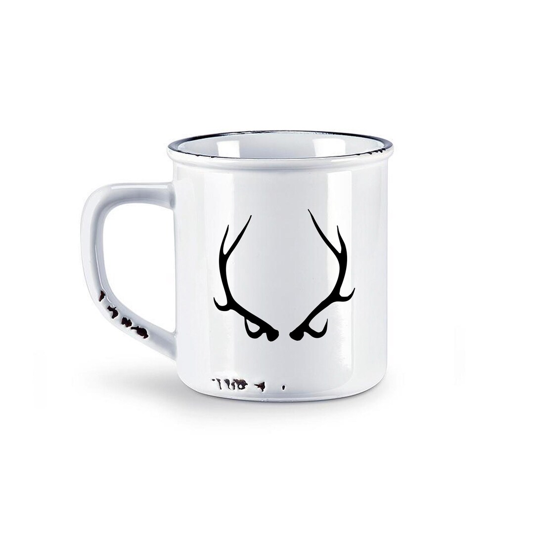 Retro Enamel-style Camper Mug With Antlers - 14oz Stoneware Nature ...