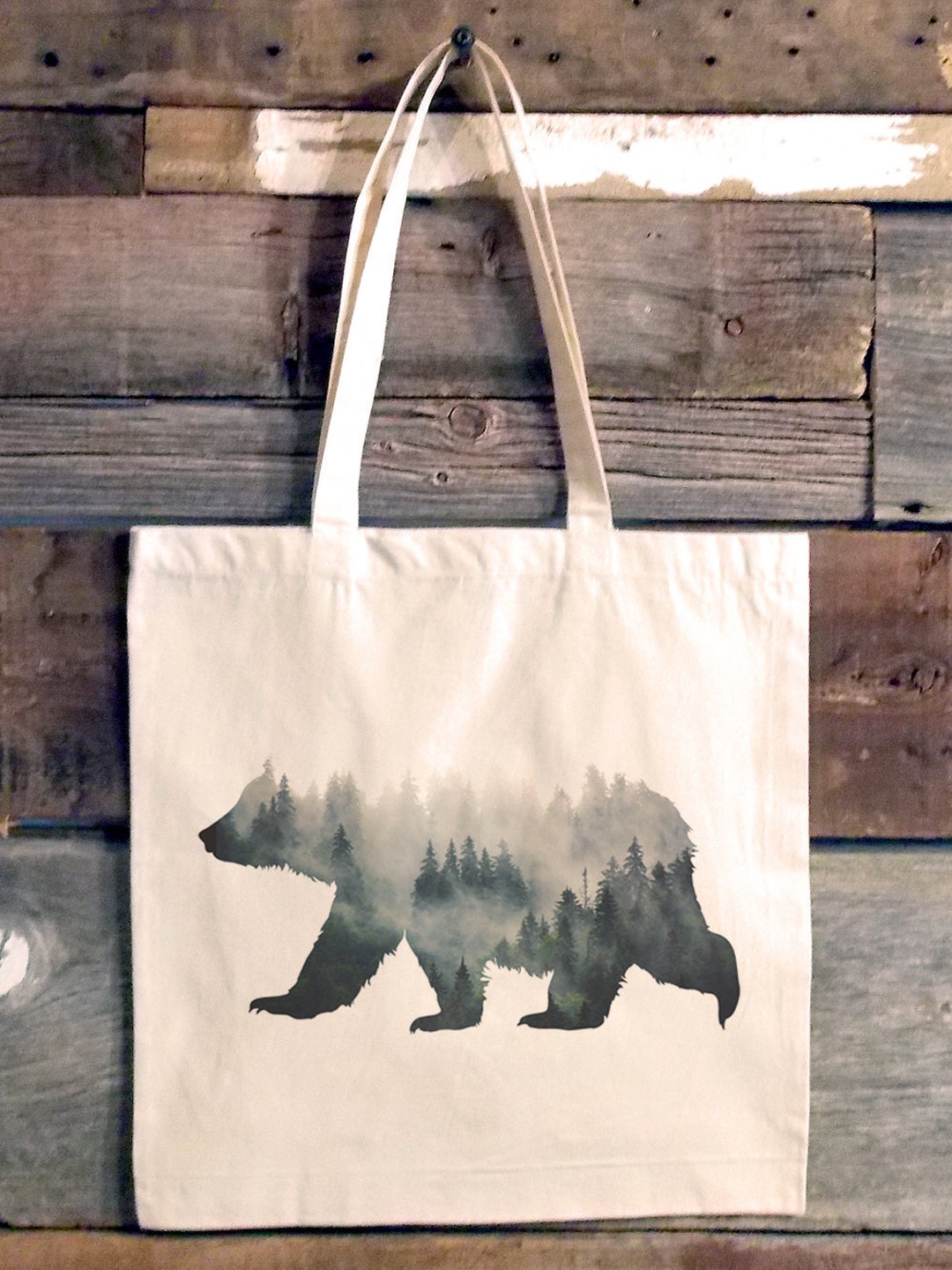 Charming Forest Bear Canvas Tote - Rustic Woodland Animal Bag for ...