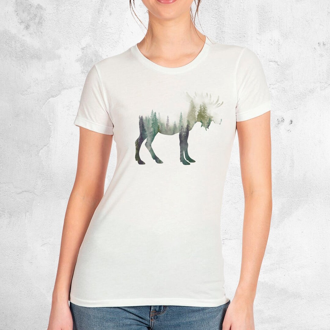 Women's Moose T-shirt Women's Nature Graphic Tee Shirt Tri-tone Moose ...