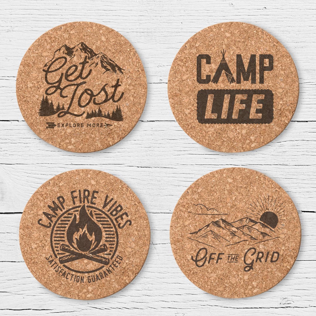 Cork Drink Coasters Printed Coasters Camping Gift Outdoor Coasters ...