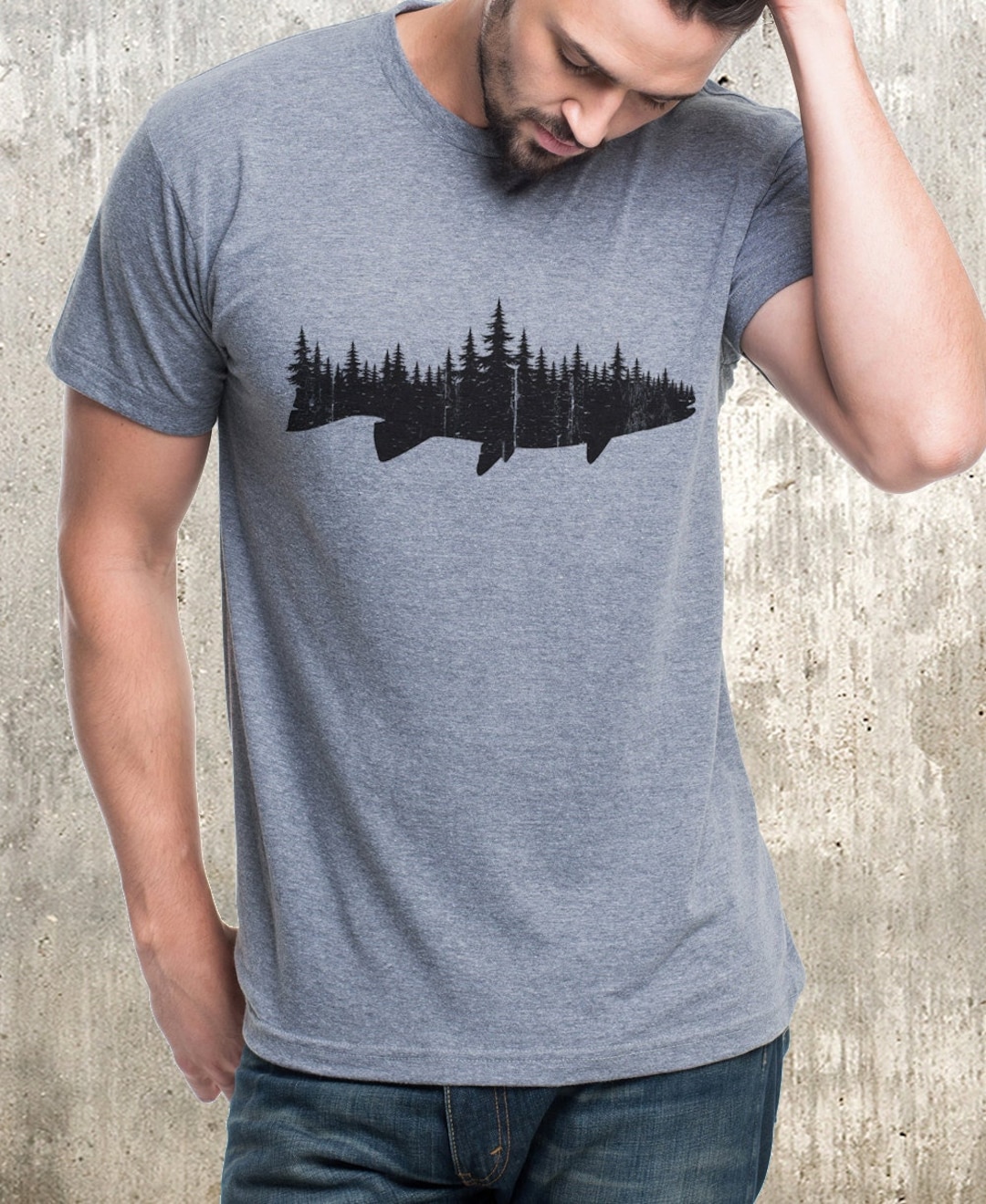 Men’s Fly Fishing T-shirt – Hand Printed Trout & Forest Graphic Tee ...