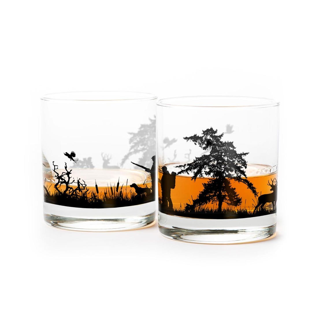 Hunting Whiskey Glass Set – Hunter & Dog Rock Glasses – Cabin and Lodge ...