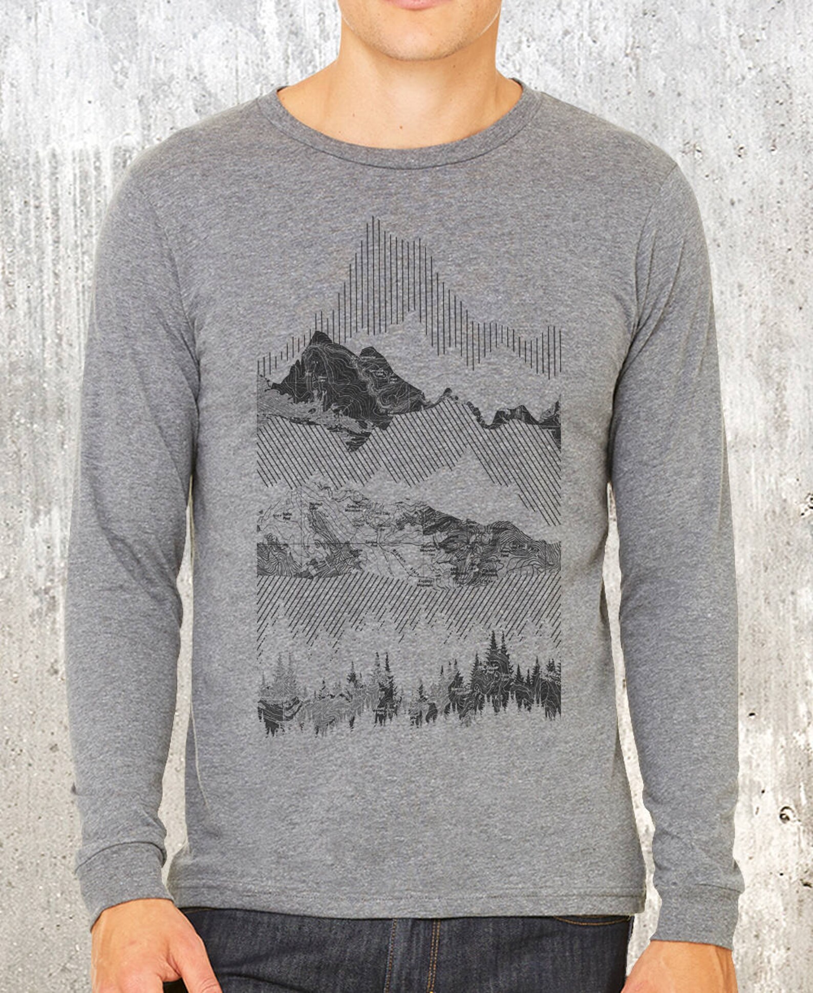 Long Sleeve Mountain Tee Geometric Mountain Range Design | Etsy