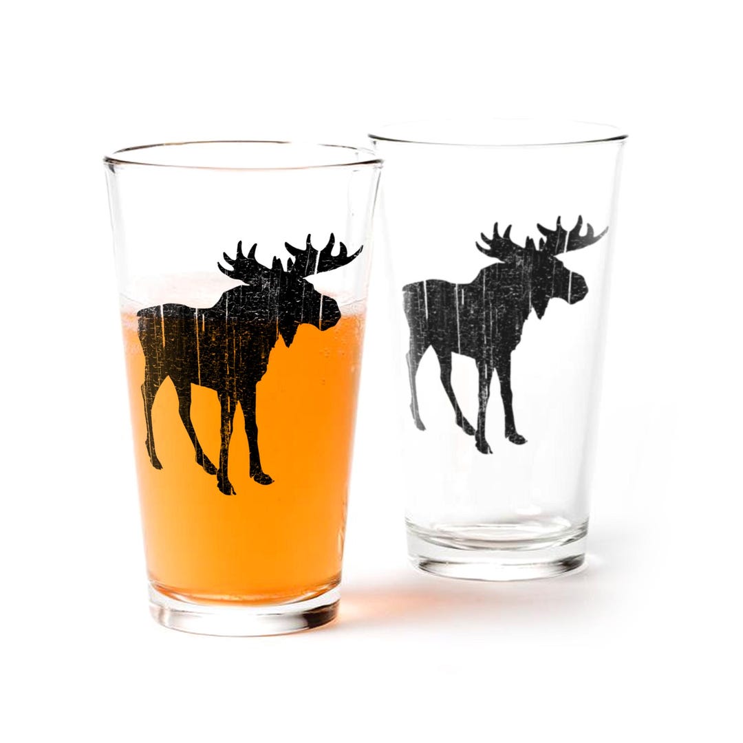 Pint Glasses - Rustic Moose Screen Printed Beer Glass for Nature Lovers ...