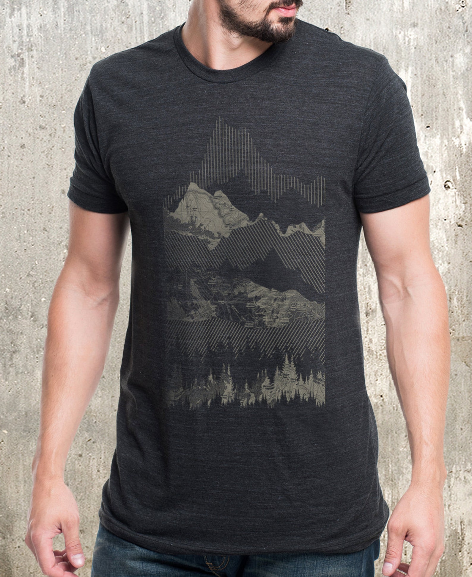 Mountain T Shirt Men Geometric Mountain Range Screen Print - Etsy