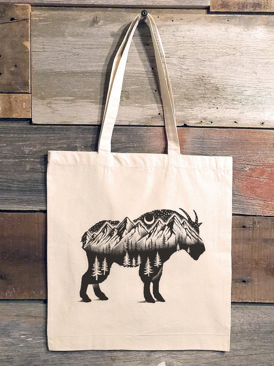 Canvas Tote Bag - Mountain Goat and Landscape Tote - Goat Tote ...