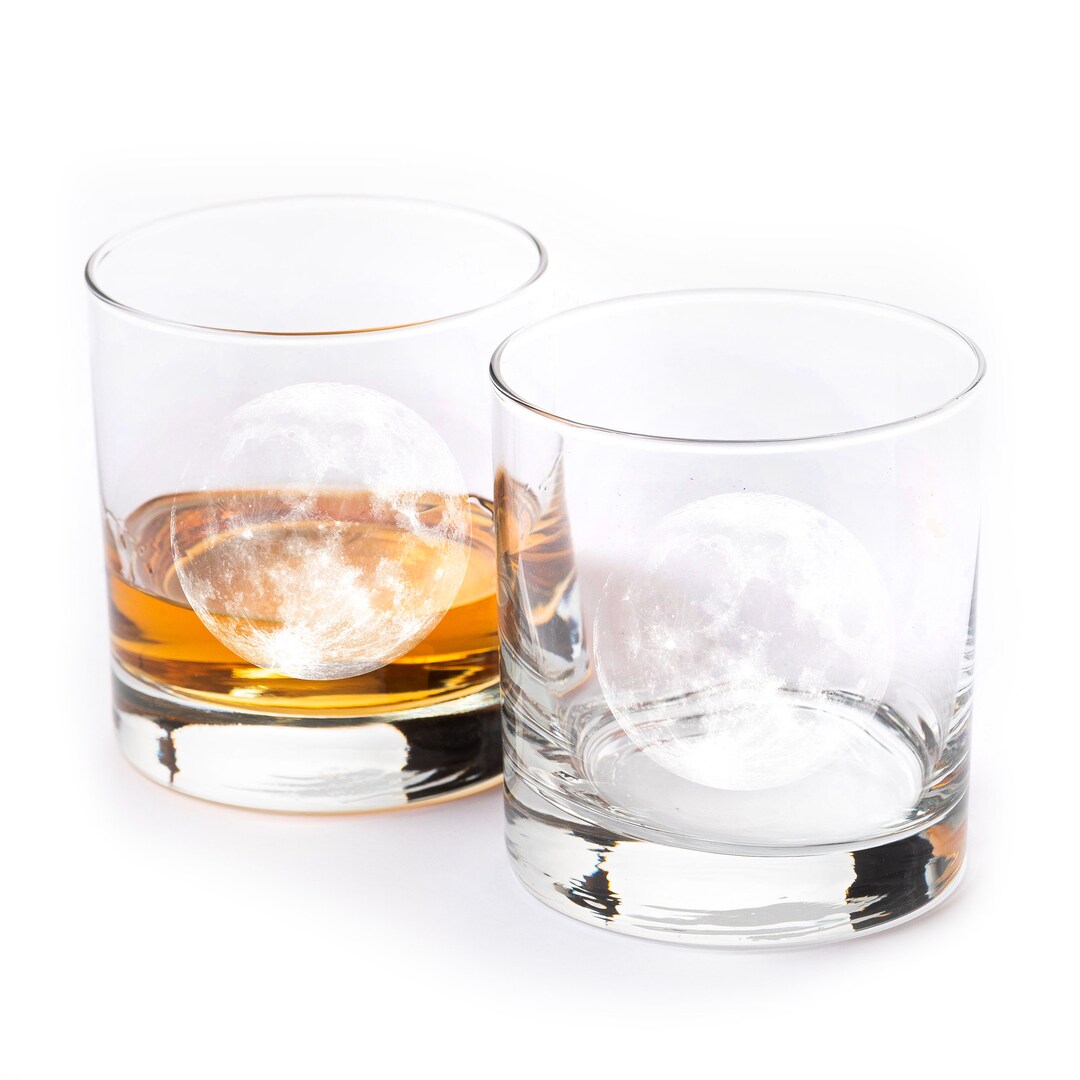 Elegant Full Moon Whiskey Glass Set: 11oz Hand-printed Tumblers for ...