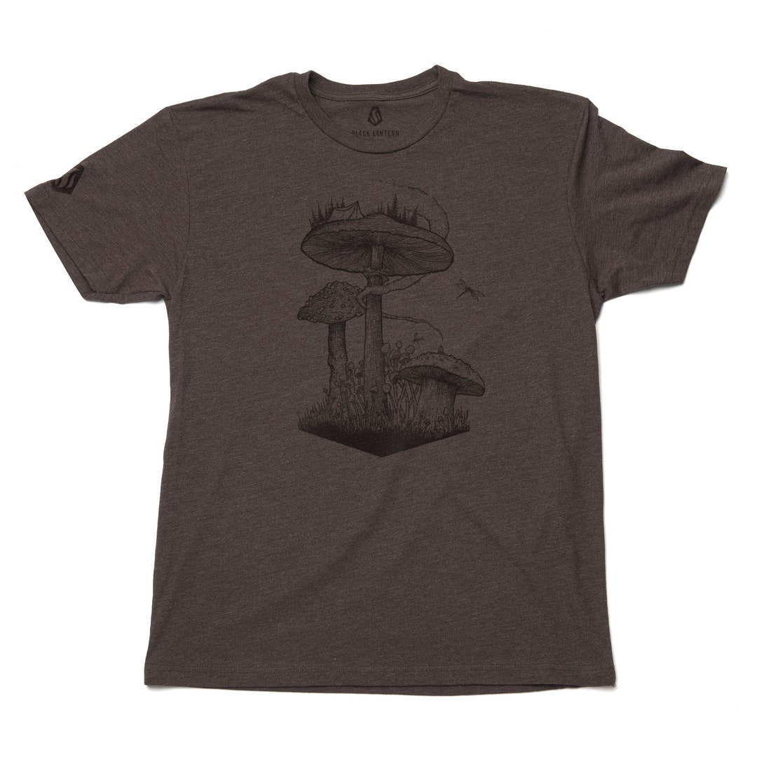 Mushroom Tshirt Men Mushroom and Campsite Illustration Mushroom Shirt ...