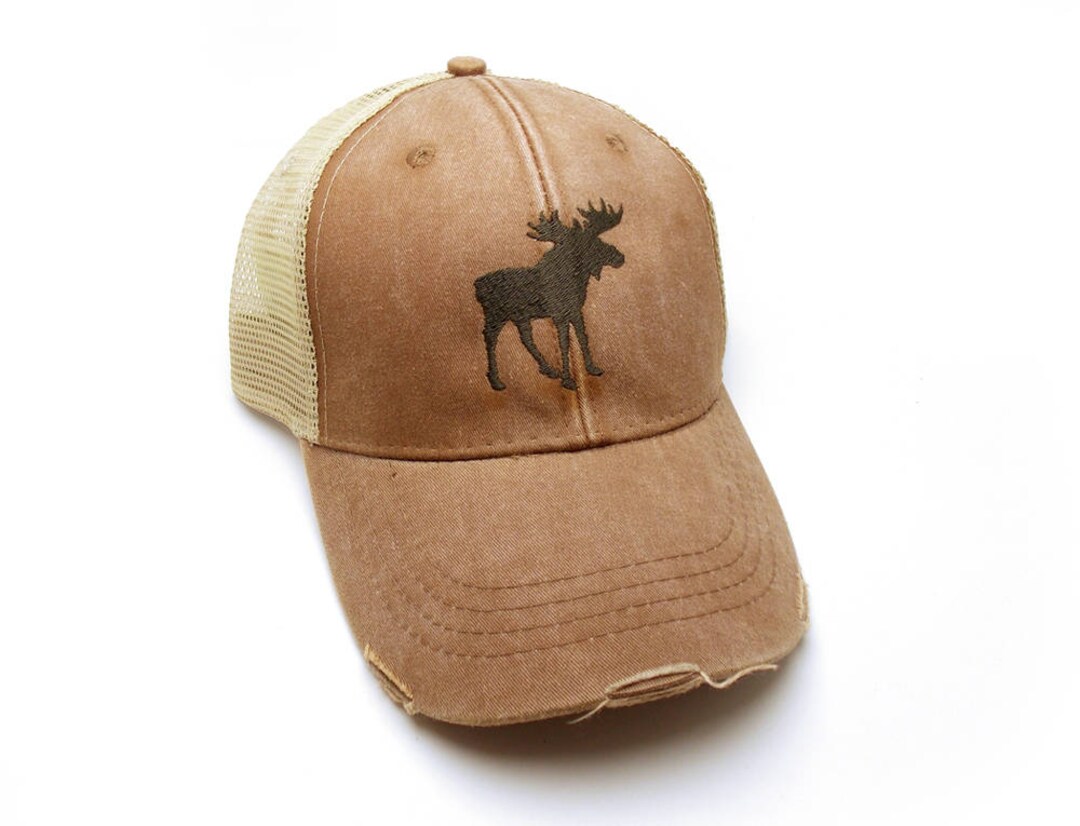 Men's Distressed Trucker Hat - Rustic Moose Caps for Men - Unstructured ...