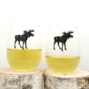 Moose Wine Glass Moose Stemless Wine Glass Fall Wine - Etsy