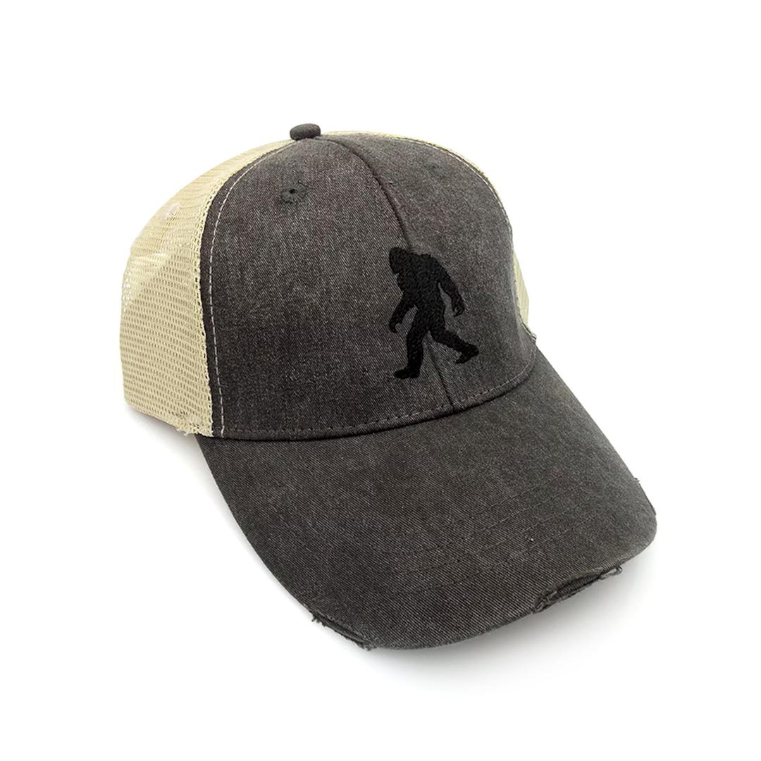 Bigfoot Trucker Hat - Distressed Fabric Unstructured Mesh Back Trucker ...