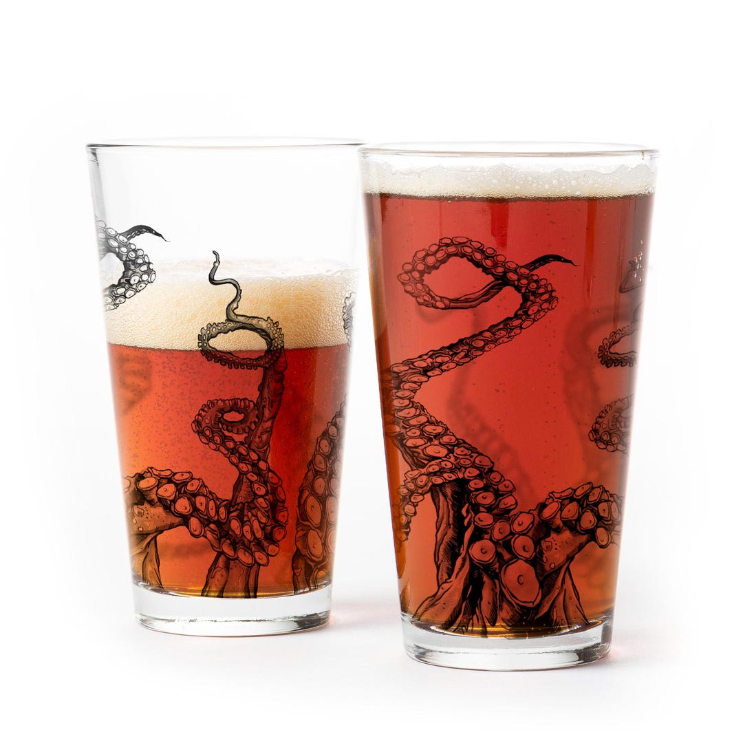 Premium Pint Glass Set - Octopus Tentacles Pint Glasses for Craft Beer ...
