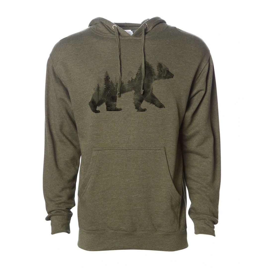 Double Exposure Bear Hoodie: Unisex Screen Printed Nature-inspired ...