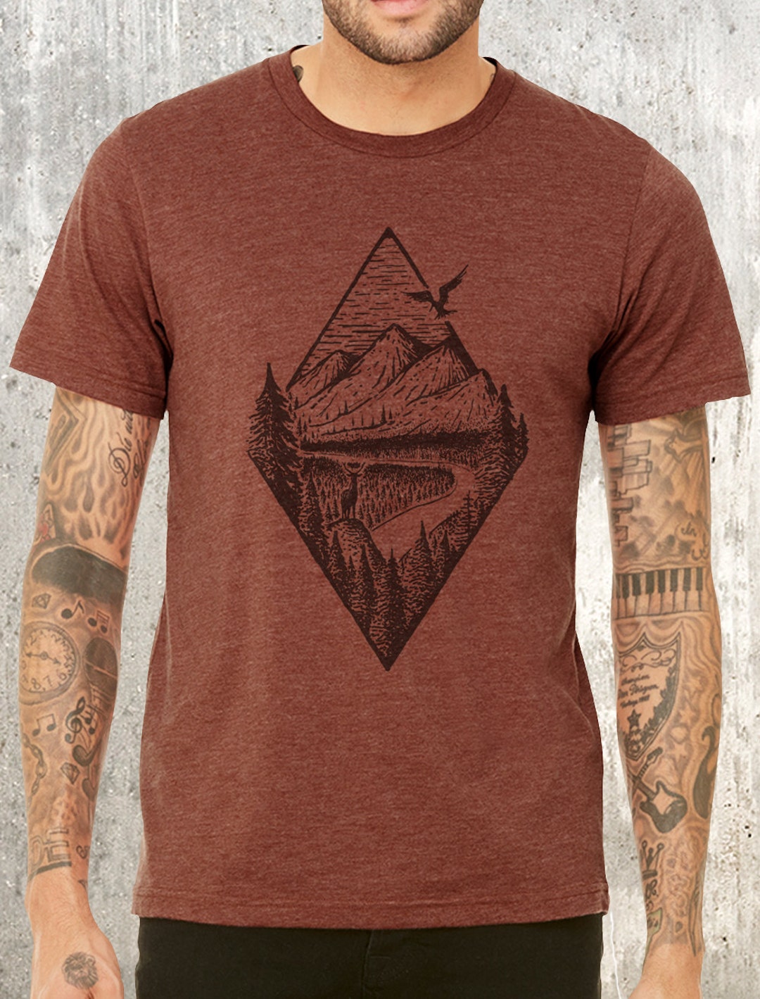Mountain Shirt Men - River Mountain Forest - Mens Tshirt - Forest T ...