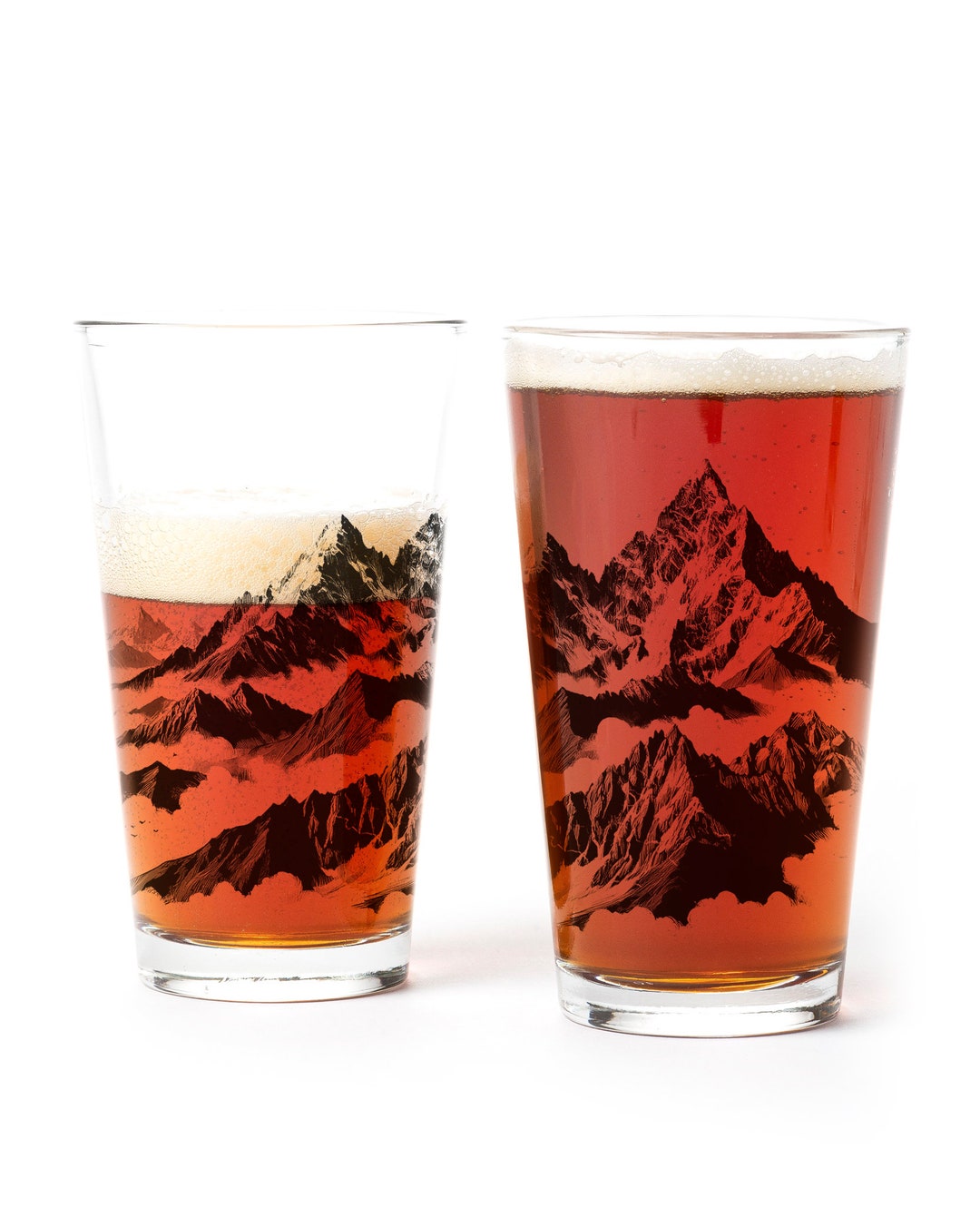 Pint Glasses With Mountain Range - Screen Printed Beer Glass With ...