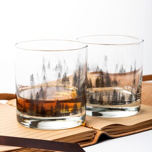 Forest and Clouds Rock Glass Set - Mountain and Nature Themed Kitchen ...