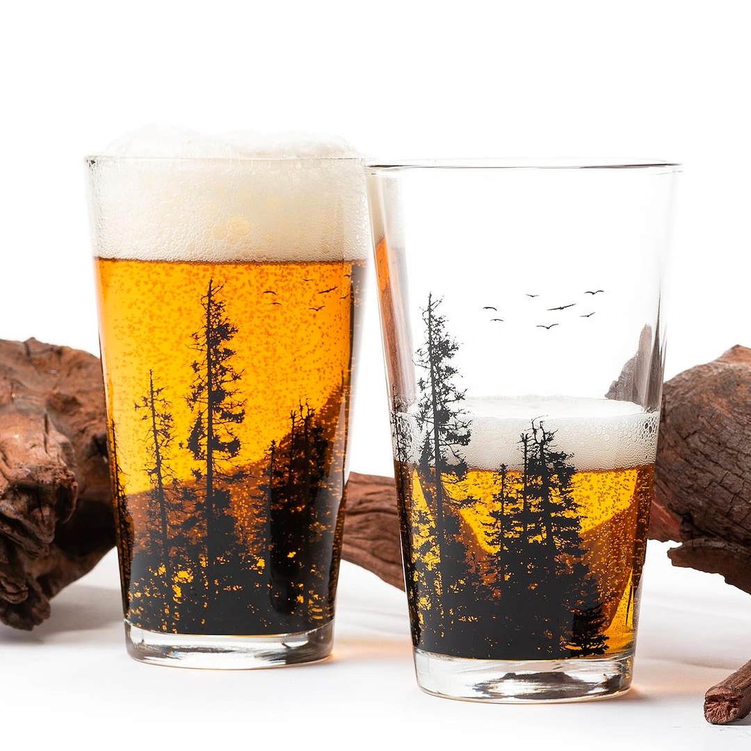 Forest Landscape Pint Glass Set – Nature Beer Glasses for Men & Women ...