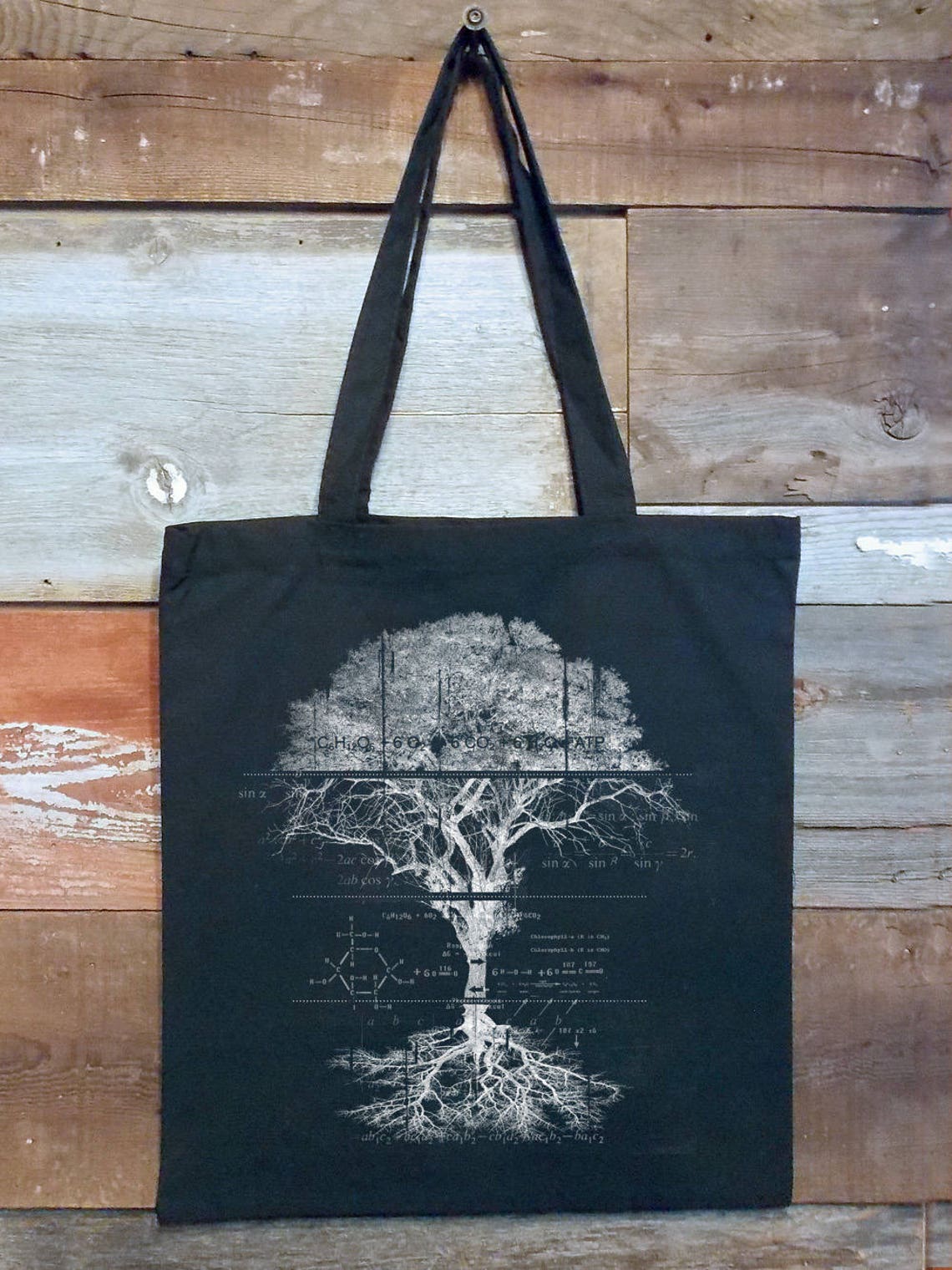 Black Canvas Tote Bag Tree Diagram & Schematics Forest Bag | Etsy