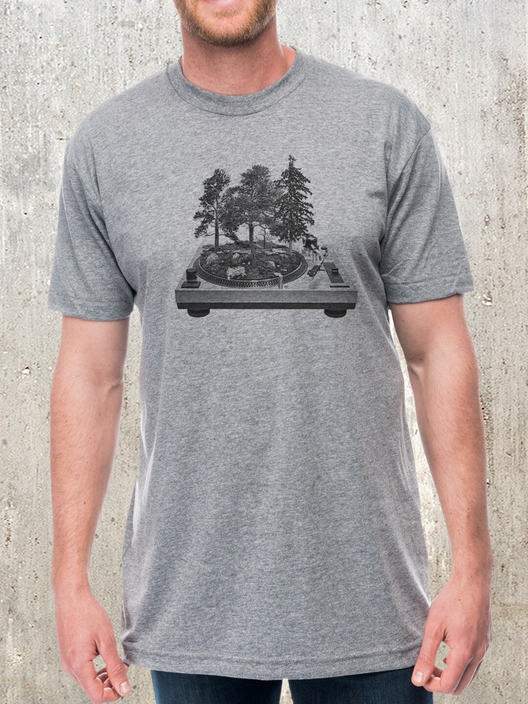 Vinyl Record Tshirt Men - Turntable Forest - DJ Gift Mens Gift - Rock N ...