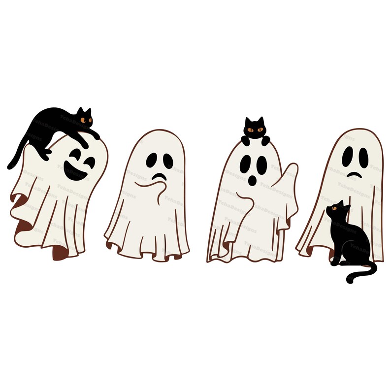 Cute Ghosts & Black Cats Halloween Clipart | Spooky Cute Digital ...