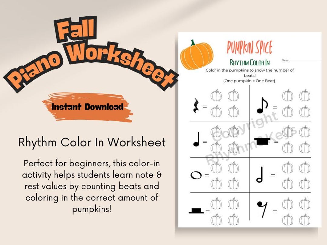 Pumpkin Spice Halloween Rhythm Worksheet | Beginner Piano Music Theory ...