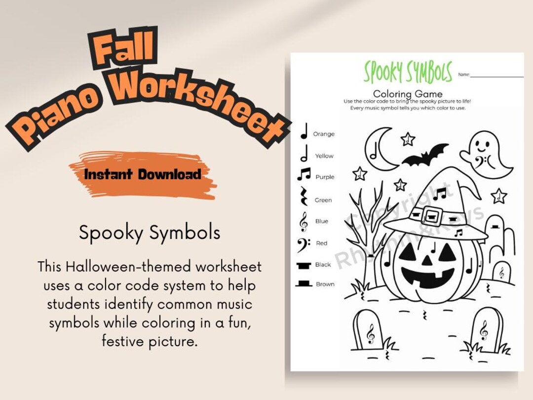 Spooky Symbols Coloring Worksheet | Halloween Music Theory Activity ...
