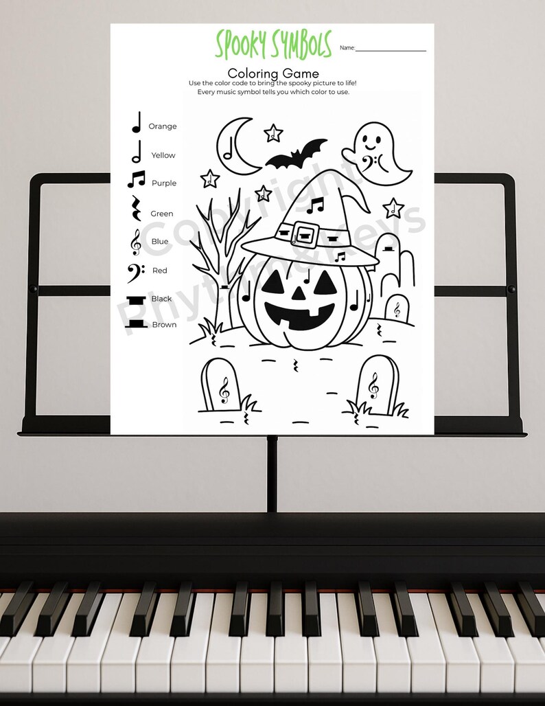 Spooky Symbols Coloring Worksheet | Halloween Music Theory Activity ...