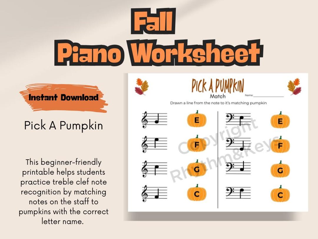Pick A Pumpkin Music Worksheet | Beginner Piano Note Matching Activity ...