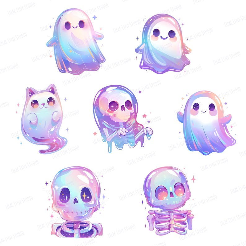 26 Holographic Halloween Clipart Bundle – Iridescent Rainbow Watercolor ...
