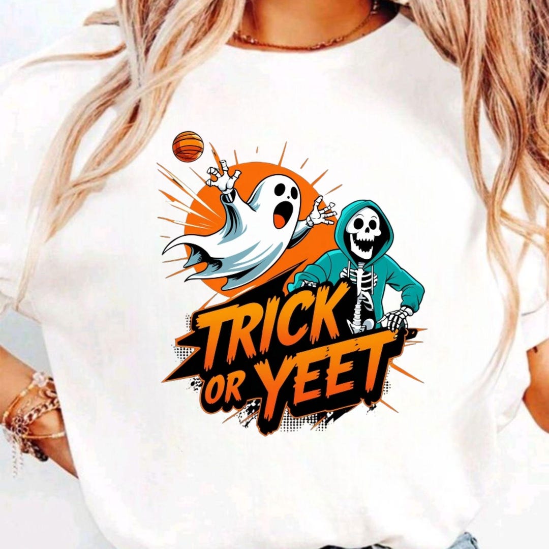 Trick or Yeet Halloween PNG: Funny Ghost Skeleton Design (digital ...