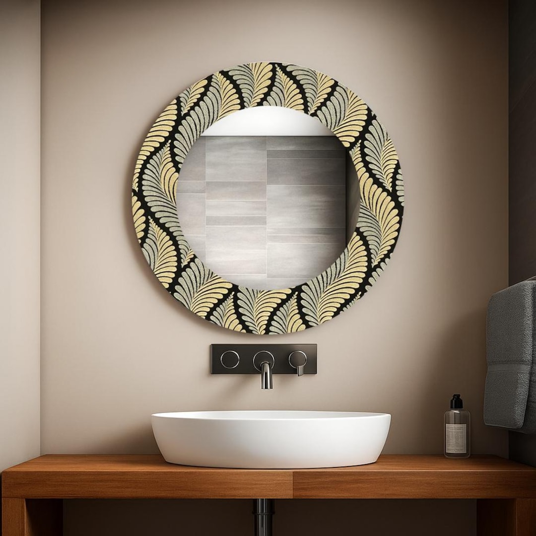 Patterned Round Wall Mirror, Modern Home Decor, Tempered Glass - Etsy