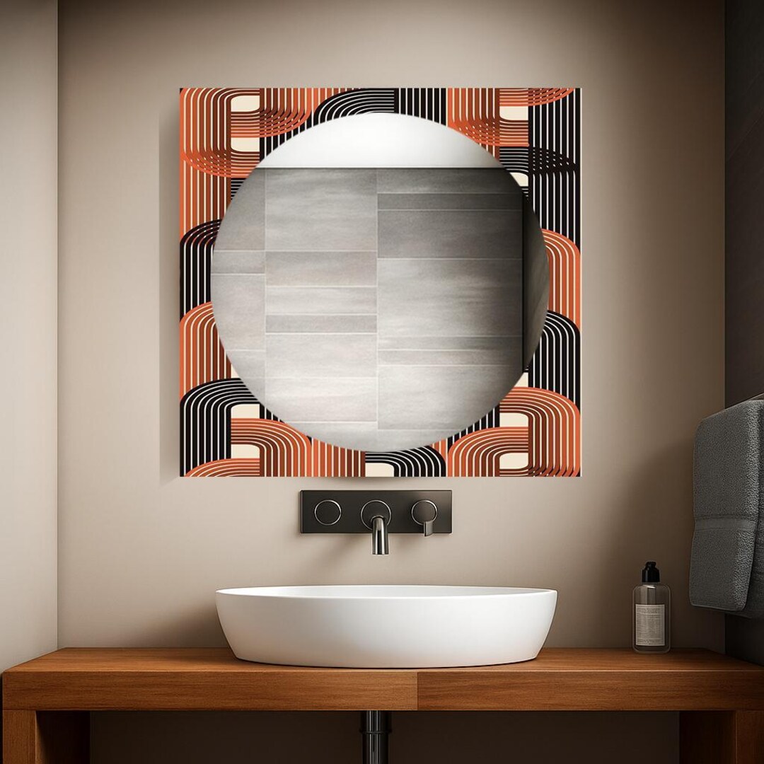 Line Detailed Square Wall Mirror, Tempered Glass, Modern Decor - Etsy