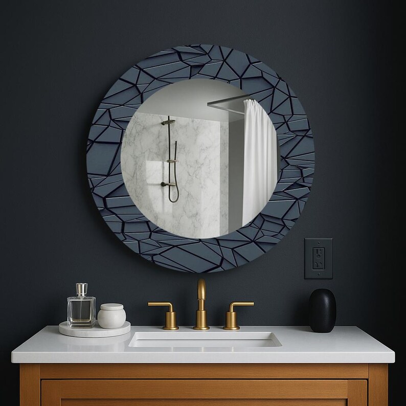 Patterned Round Wall Mirror, Tempered Glass, Handmade - Etsy