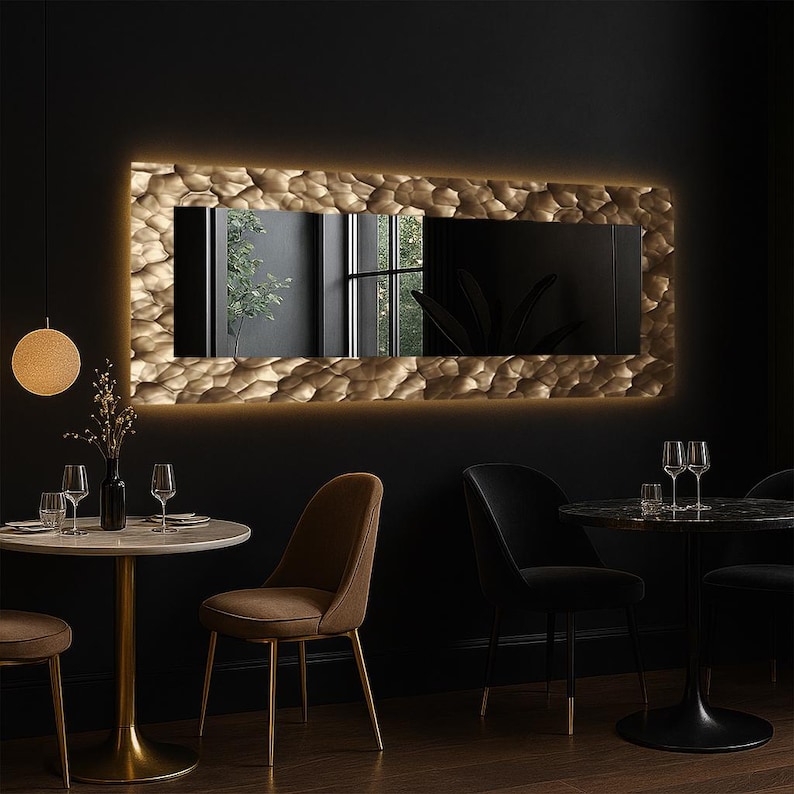 Tempered Glass Rectangle Wall Mirror, Modern Wood Pattern Decor - Etsy