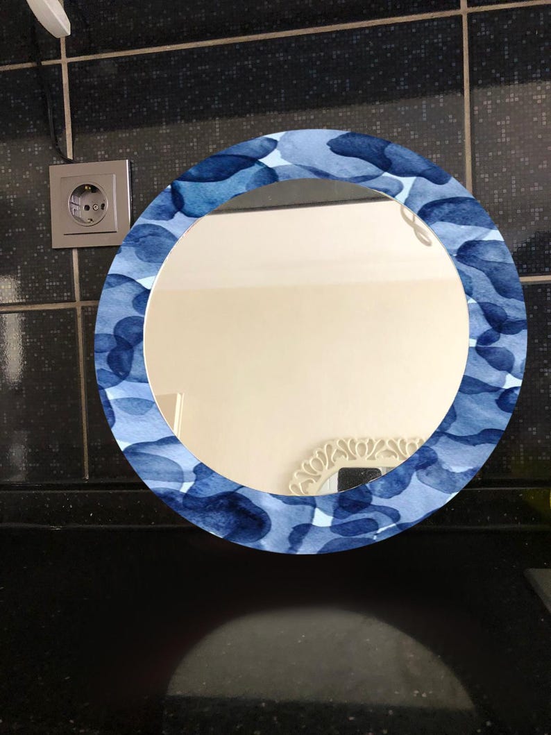 Blue Abstract Round Wall Mirror, Tempered Glass, Luxury Home Decor - Etsy