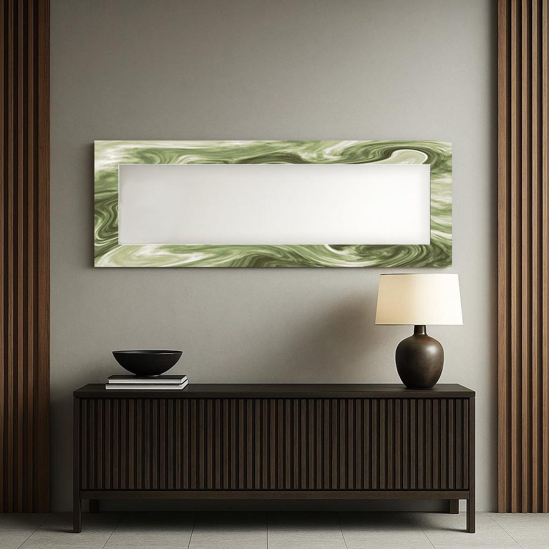 Green Tempered Glass Wall Mirror, Modern Home Decor - Etsy