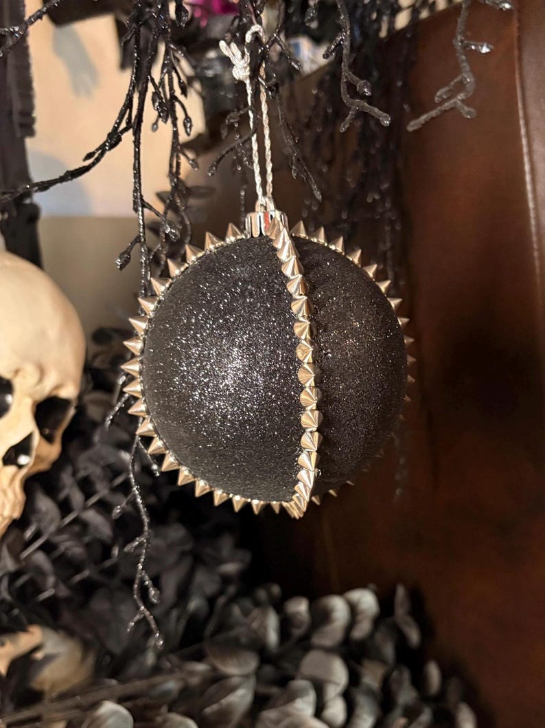 5” Gothic Christmas Spiked Sparkly Ornament | Black Glitter Creepmas ...