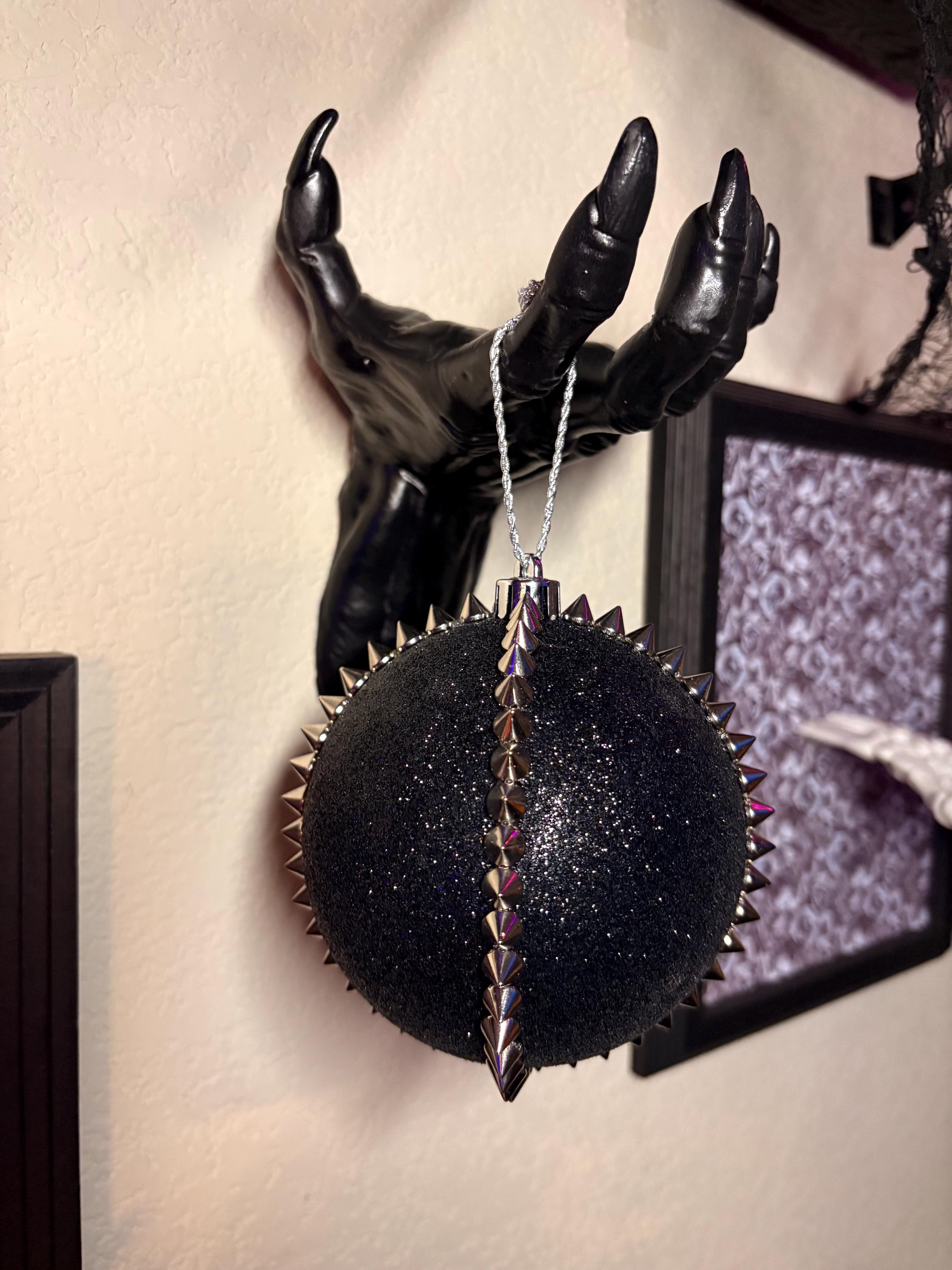 5” Gothic Christmas Spiked Sparkly Ornament | Black Glitter Creepmas ...