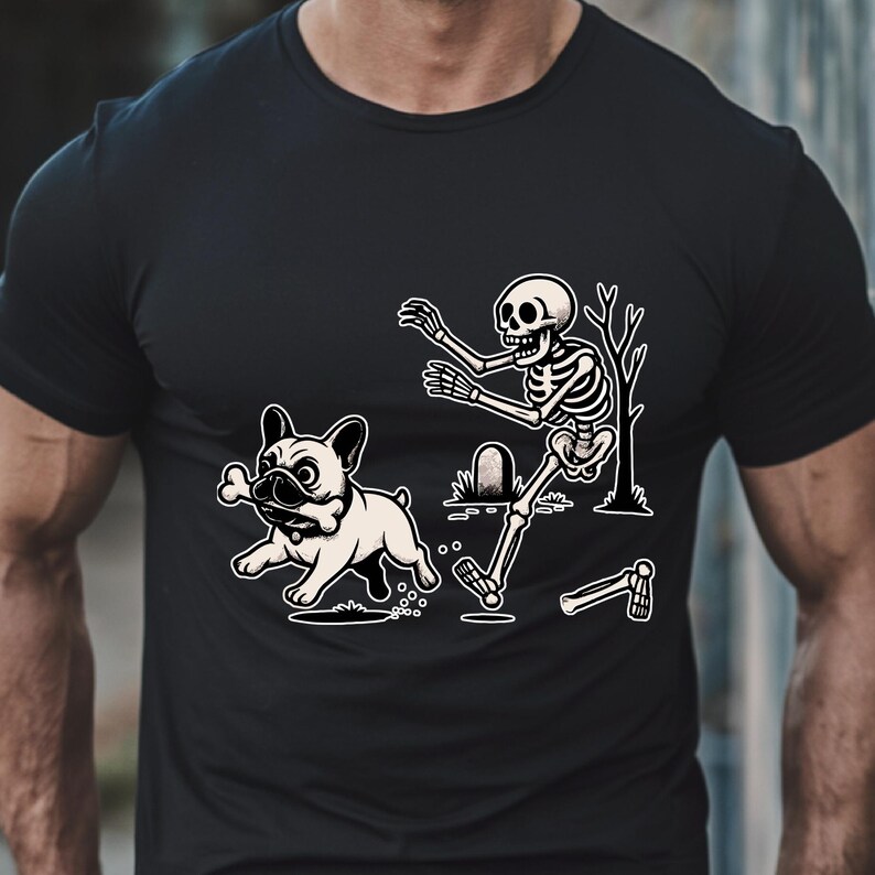 Skeleton Chasing Dog Funny Halloween PNG, Spooky French Bulldog With ...