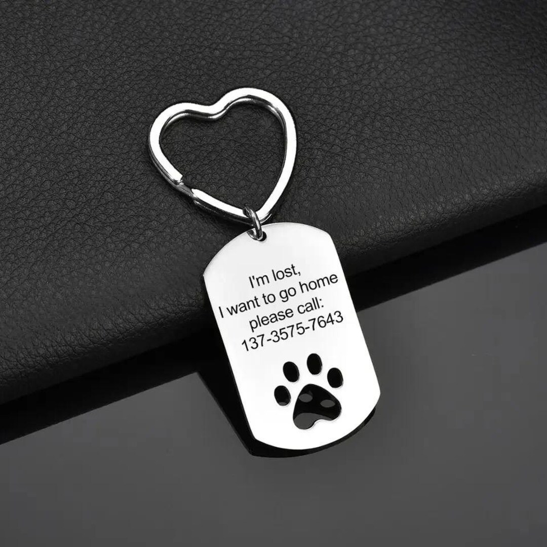 Custom Pet ID Tag: Paw Print Heart, Engraved Name & Number - Etsy