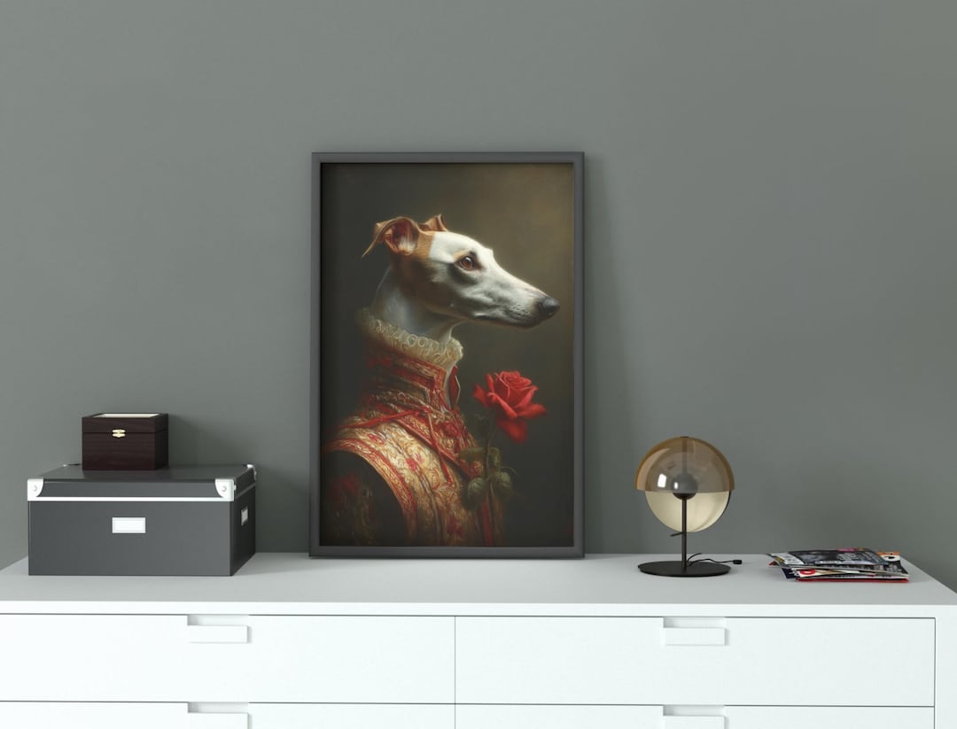 Royal Greyhound Portrait Art, Noble Renaissance Dog Painting, Vintage ...