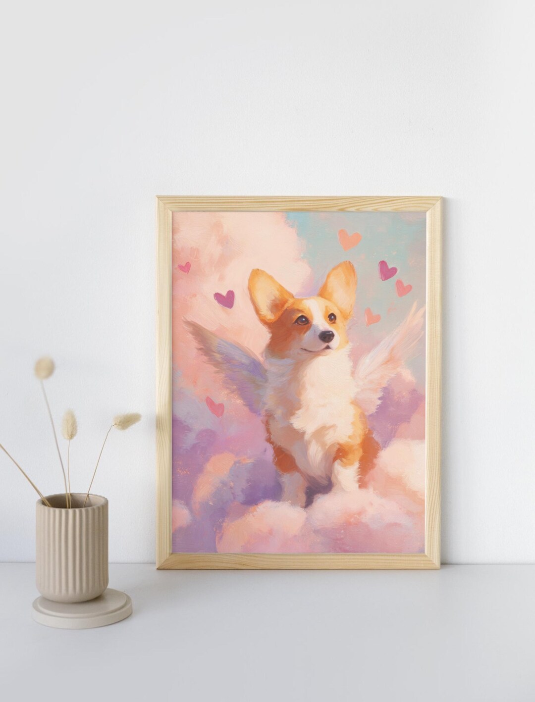 Corgi Angel Cupid Art, Romantic Dog With Wings Painting, Valentine ...