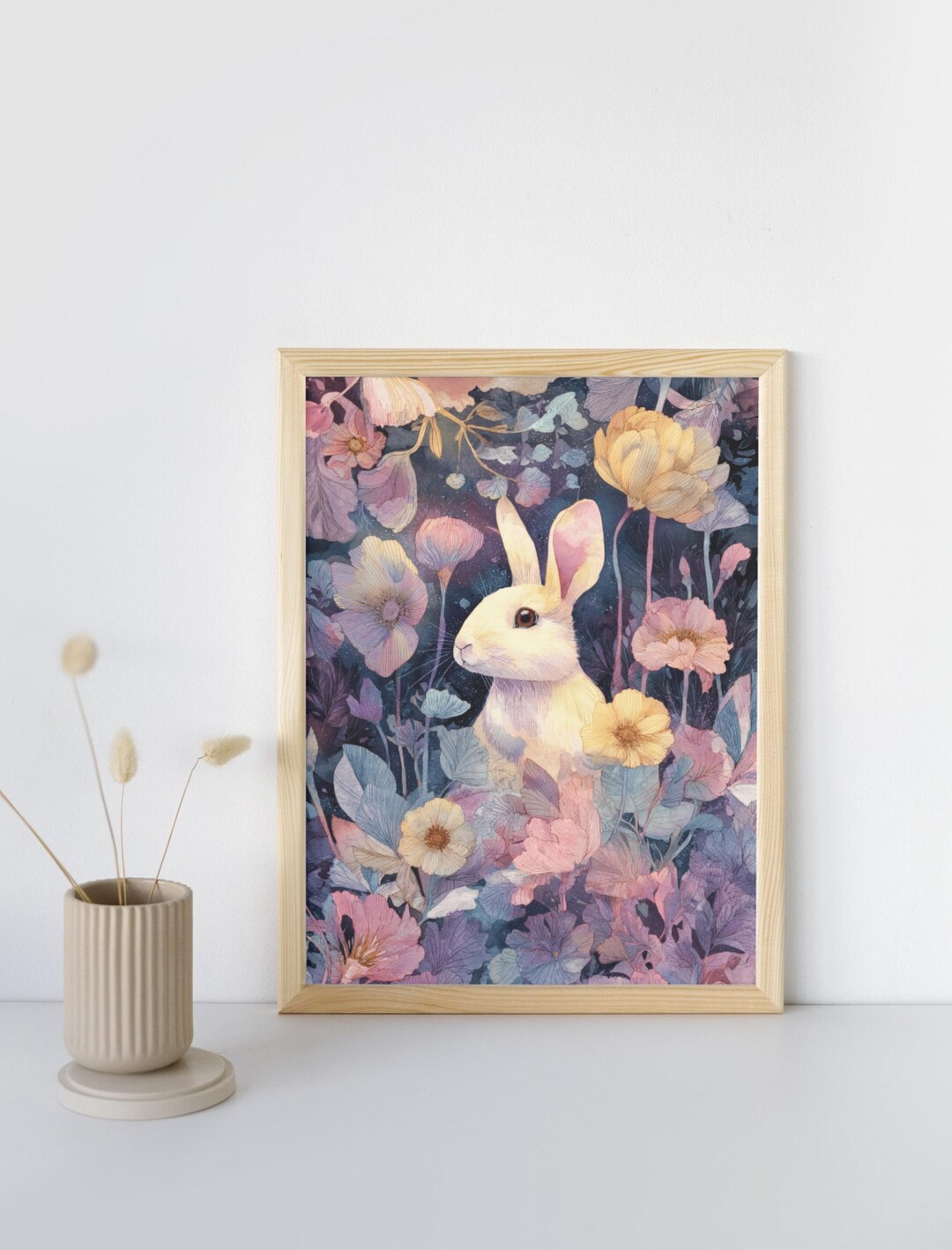 Mystic Rabbit Art Print, Whimsigoth Flower Bunny, Spring Botanical ...