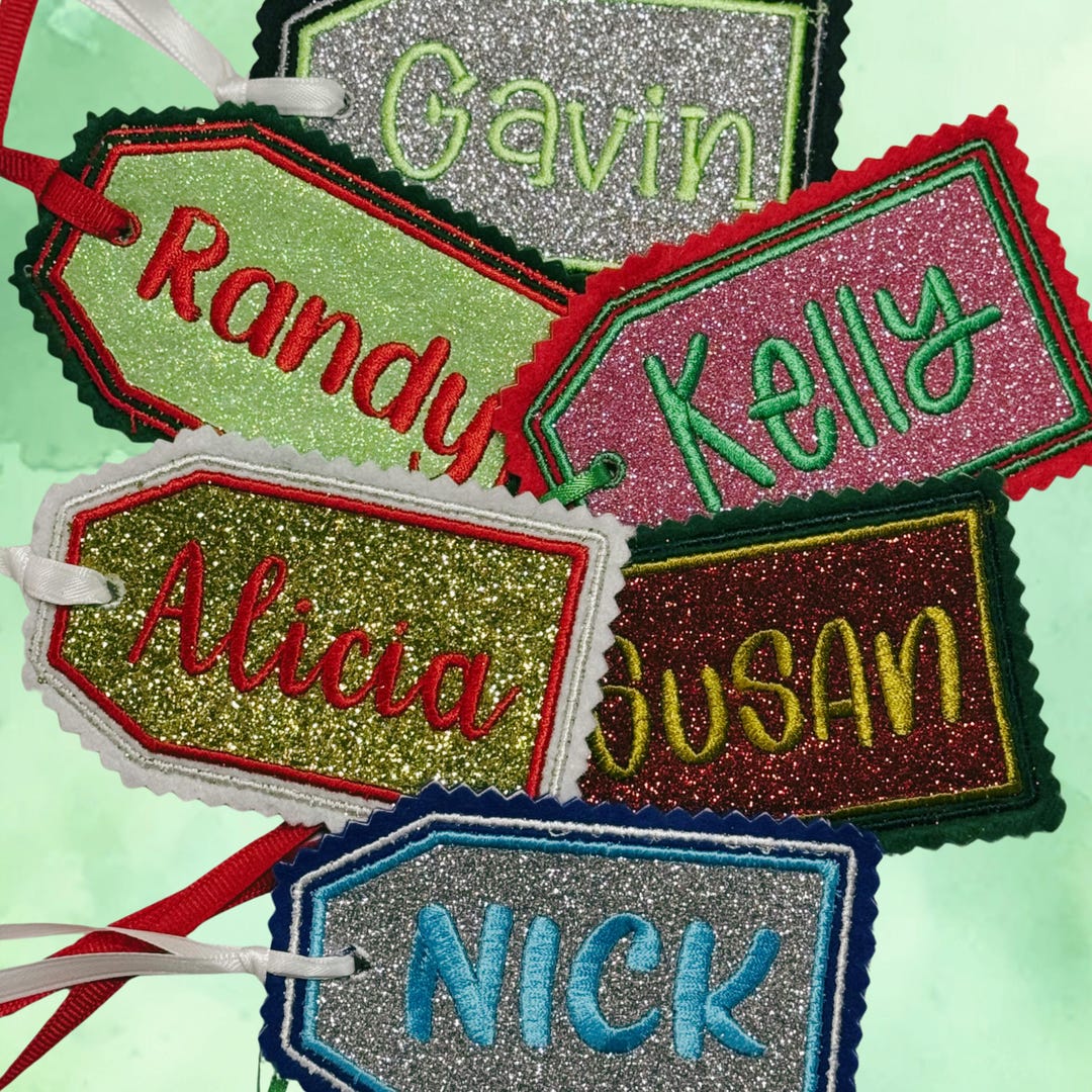 Reusable Custom Embroidered Christmas Name Tags — Felt With Glitter - Etsy
