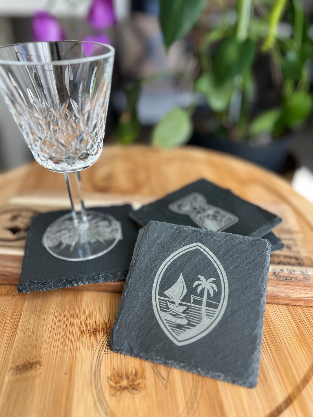 Guam Theme Slate Coasters, Island Latte Stone Design, Personalized - Etsy