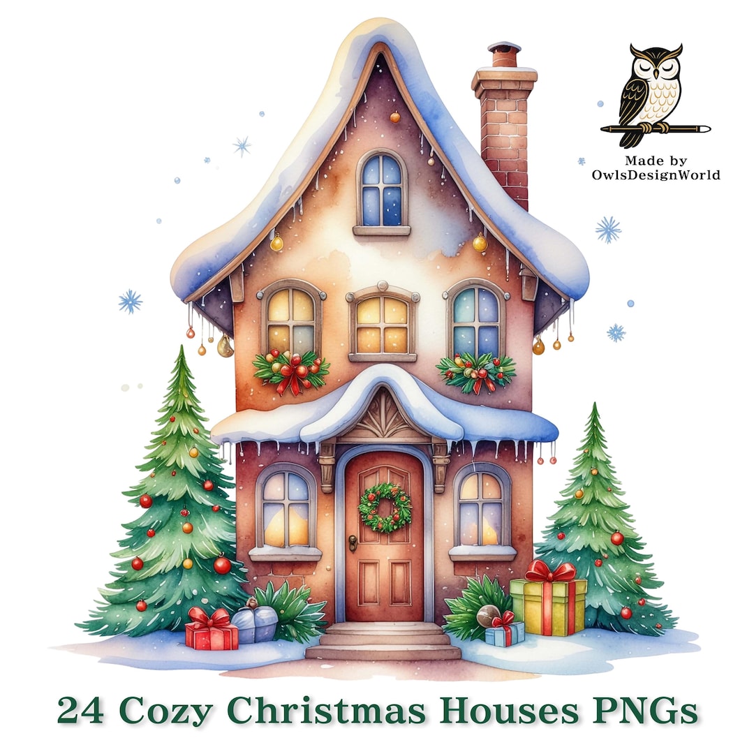 24 Christmas House Clipart PNG Bundle, Cozy Winter Cottages, Festive ...