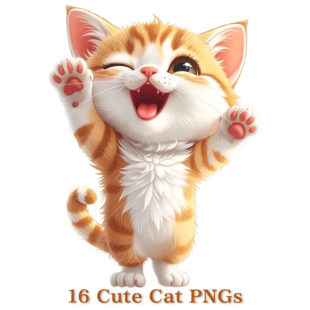 Cute Cat Clipart PNG Bundle, Funny Kitty Illustration, Cute Cartoon ...