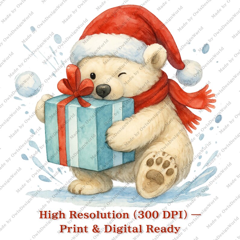 16 Watercolor Christmas Polar Bear Clipart, Cute Holiday Bears PNG ...